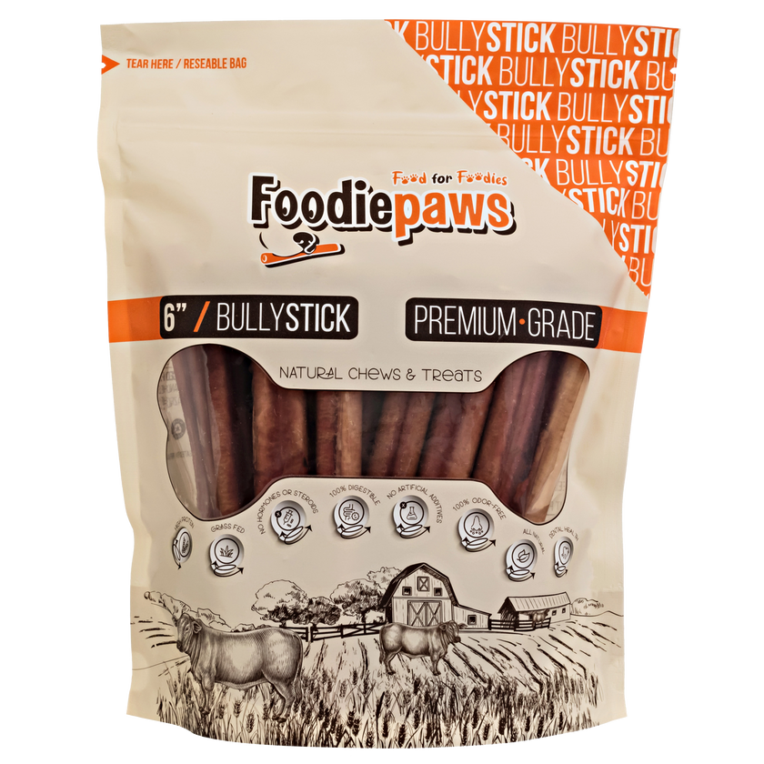 6-Inch Standard Bully Sticks - All-Natural Chews for Dogs – Foodiepaws